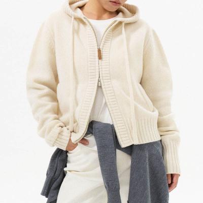 China Women's 100% Wool Zipper Closure Hoodie Cardigan Computer Knitted for Autumn for sale