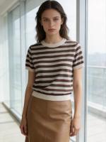 China Women's Cropped Top Pullover - Breathable, Wrinkle Resistant, Anti-Deformation Striped Design for sale