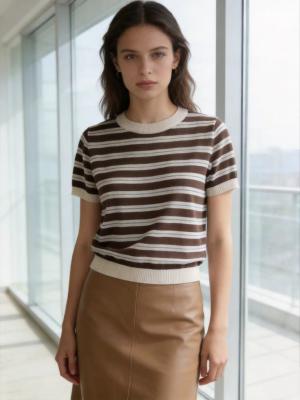 China Women's Cropped Top Pullover - Breathable, Wrinkle Resistant, Anti-Deformation Striped Design for sale