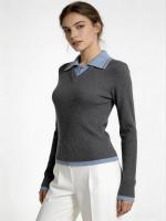 China Women's 14G Computer Knitted Knit Top - Wrinkle-resistant Pullover with Collared Button Detail for sale