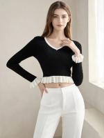China Women's 14G Computer Knitted Wrinkle-resistant Knit Top Pullover for sale