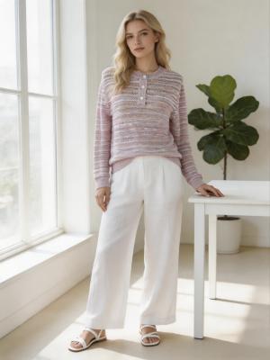 China Oversized Breathable 7G Knit Sweater Pullover for Women with Striped Design for sale