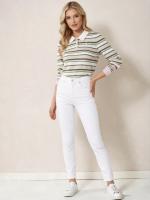 China Women's 14G Computer Knitted Breathable Pullover Knit Top with Striped Polo Collar and Embroidery Logo for sale