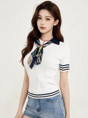 China 14G Computer Knitted Women's Knit Top with Good Elasticity and Wrinkle-Resistant Fitted Pullover for sale