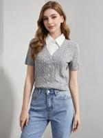 China 14G Computer Knitted Lightweight V-Neck Cable-Knit Women's Cardigan for sale