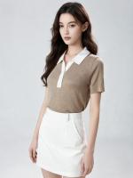 China 14G Computer Knitted Lightweight Polo Knit Top Women's Pullover for sale
