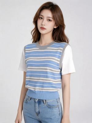 China Women's 14G Computer Knitted Knit Vest Pullover with Good Elasticity and Striped Design for sale