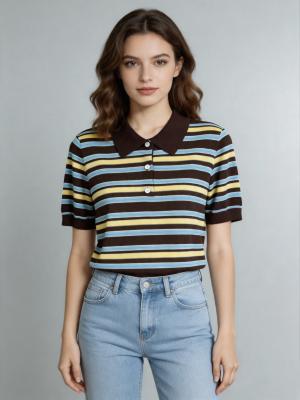 China Women's 16G Breathable Computer Knitted Polo Top Knit Pullover for sale