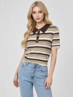 China Women's 16G Computer Knitted Breathable Knit Top with Striped Peter-Pan Collar for sale