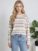 China Women's 14G Computer Knitted Breathable Knit Top Pullover with Striped Design for sale