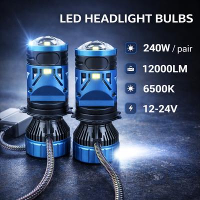 China 240W 12000LM Super Bright New Car LED Headlight Bulb H4 Mini Projector 6500K for Cars SUVs Trucks 12V-24V OEM for sale
