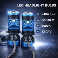 China Super High Power 120w LED Headlight Bulb 12000LM Brightness H4 Projector Universal Fitment 12V 24V White Light 6500K Color for sale