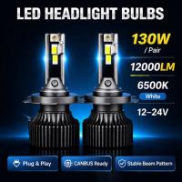 China New 130W 12000LM H4 LED Headlight Bulbs 6500K Auto Headlamp Long Lifespan Advanced Cooling System 12-24V Universal Fitment for sale