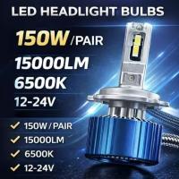 China 150W 15000LM LED Headlight Bulb H4 6500K 12-24V High Brightness New Aluminum+Brass Universal OEM/ODM for sale