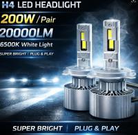 China 200W 14000LM New LED Headlight Bulb H4 6500K Car Headlamp High Brightness 12-24V Auto Light Silver Aluminum+Brass Universal OEM for sale