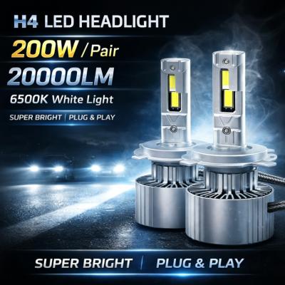 China 200W 20000LM New LED Headlight Bulb H4 6500K Car Headlamp High Brightness 12-24V Auto Aluminum+Brass Universal OEM 24 Months for sale