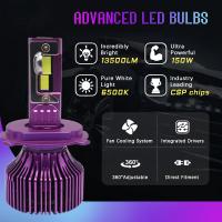 China New Design Purple Color 6500K 300W 20000LM IP68 Waterproof Universal Fitment 12V/24V LED Car Headlight Bulbs for H4 for sale