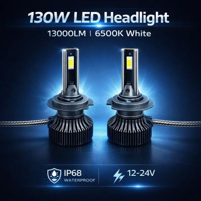 China 130W 13000LM H7 Car LED Headlight Bulbs 6500K New Long Lifespan Cooling Fan 12-24V Universal Fitment OEM/ODM for sale