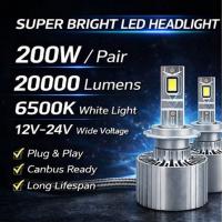 China High Brightness 200W H7 LED Headlight for Cars Trucks 6500K White Light Canbus Function Factory Priced 12V 24V for sale