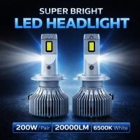 China New 200W 20000LM H7 6500K Car LED Headlights High Brightness Plug Play Cooling Fan 12-24V Aluminum+Brass Universal 2-year for sale