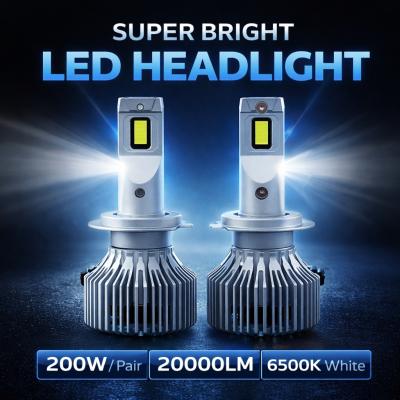 China New 200W 20000LM H7 6500K Car LED Headlights High Brightness Plug Play Cooling Fan 12-24V Aluminum+Brass Universal 2-year for sale