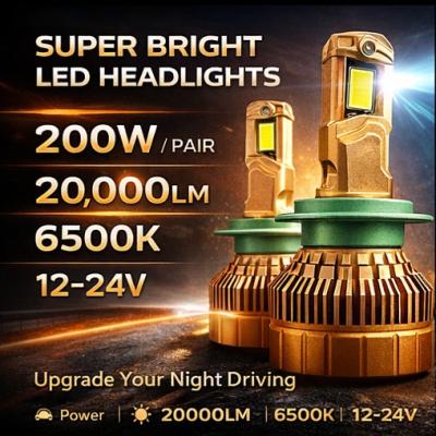 China 200W 20000LM H7 Beak Design Car LED Headlight Bulbs 6500K Super Bright New Auto Headlamp Turbo Fan Cooling 12-24V OEM/ODM for sale