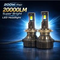 China 200W 20000LM Super Bright Aluminum Brass LED Headlight Bulb H7 6500K Auto Plug Play Cooling System New Universal Fitment 12V-24V for sale