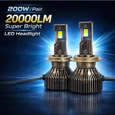 China 200W 20000LM Super Bright Aluminum Brass LED Headlight Bulb H7 6500K Auto Plug Play Cooling System New Universal Fitment 12V-24V for sale