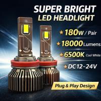China 180W 18000LM Super Bright Aluminum Brass Car LED Headlight Bulb H11 6500K 12V Auto Plug Play Cooling Fan for New Cars SUVs for sale