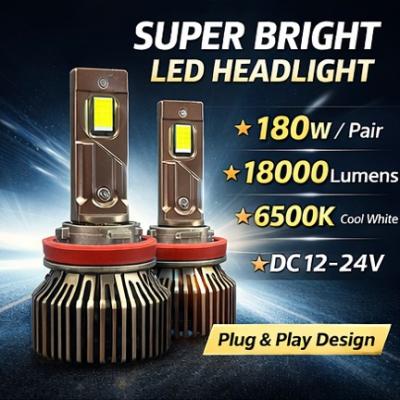 China 180W 18000LM Super Bright Aluminum Brass Car LED Headlight Bulb H11 6500K 12V Auto Plug Play Cooling Fan for New Cars SUVs for sale