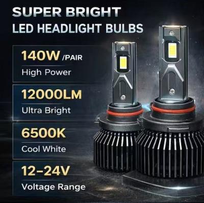 China New 140W 12000LM 6500K IP68 Waterproof 12V/24V Cooling Fan Car LED Headlight Bulbs for 9005 2-Year Warranty Universal Fitment for sale