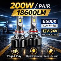 China New 200W 18600LM Super Bright LED Headlight Bulb 6500K 9005 Plug & Play Cooling Fan SUVs/Trucks 12V-24V Universal Fitment for sale