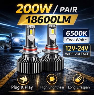 China New 200W 18600LM Super Bright LED Headlight Bulb 6500K 9005 Plug & Play Cooling Fan SUVs/Trucks 12V-24V Universal Fitment for sale