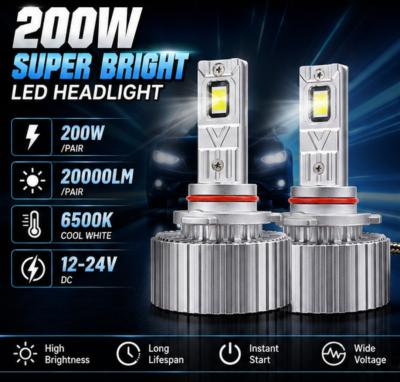 China YOUCHESHI 200W 20000LM New LED Headlight Bulb 9005 6500K Cool White Light Car Headlamp 12-24V Aluminum+Brass Universal OEM/ODM for sale