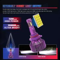 China New Design Purple Color 6500K 300W 27000LM Full Capacity 12V/24V IP68 Waterproof Universal Fitment LED Car Headlight Bulbs 2 for sale
