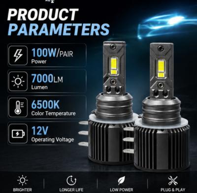 China New 100W 7000LM 6500K H15 Car LED Headlight Bulb 12V Plug & Play Universal Fitment 1-year Warranty for sale