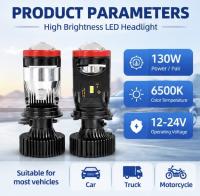 China 130W Ultra-High Power Mini Lens LED Headlight with 6500K Pure Cool White Light and Copper Substrate Turbo Cooling for sale