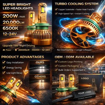 China 200W/pair 20000LM/pair 6500K LED Light and LED Lamp with 12-24V Power Range for sale