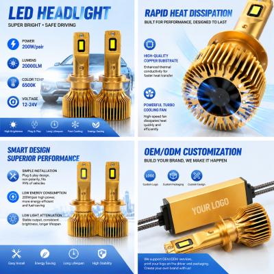 China 200W/pair 20000LM/pair 6500K H4 LED Headlight for 12-24V Vehicles for sale