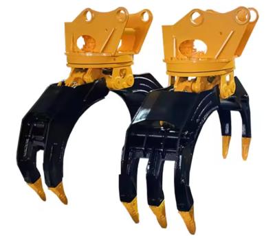 China Excavator Hydraulic Log Rotary Grab Double Cylinder Excavator Wood Grapple for sale