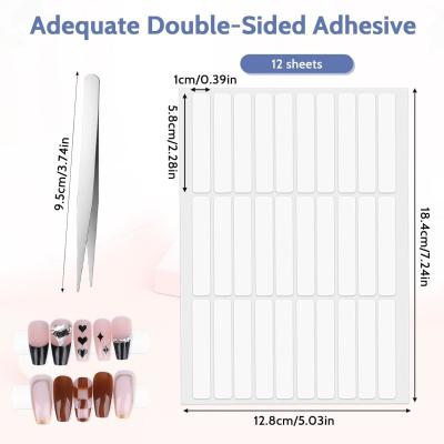 China 12 Sheets Double Sided Acrylic Nail Tape Clear Mounting Tape for Press on Nails Nail Art Packaging with Tweezers for sale