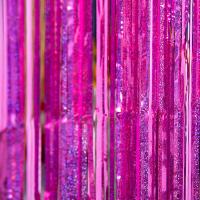 China Wall Mounted Glitter Laser Rain Curtain PET Purple Foil Curtain Holiday Decor With Exquisite Designs for sale