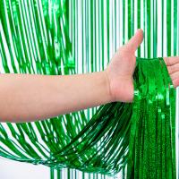 China Multi Color Laser Rain Green Foil Curtain Backdrop For Festive Wall Decor With Various Designs for sale