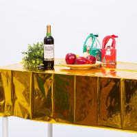 China Rectangular Gold Foil Table Cover PET Aluminum Film For Modern Birthday Party Decoration for sale