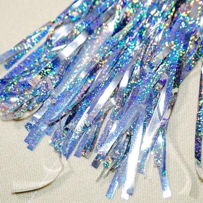 China PET Laser Rain Silk Wall Mounted Diy Fringe Backdrop Waterproof Holiday Perfect For Festival Decorations for sale