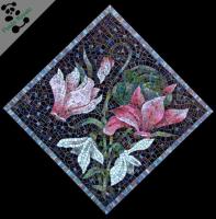 China Handmade Glass Mosaic Flower Wall Mural Tile Peony Pattern Custom Size for Living Room Bathroom for sale