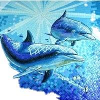 China Handmade Glass Mosaic Dolphin Mural Decorative Wall Tile 4mm 6mm 8mm Custom Size for sale