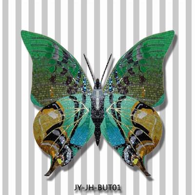 China Custom Glass Mosaic Butterfly Animal Wall Mural for Hotel Restaurant Office Decor for sale