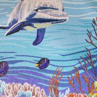 China Ocean World Dolphin Pattern Mosaic Art Tile Swimming Pool Mural Design for sale