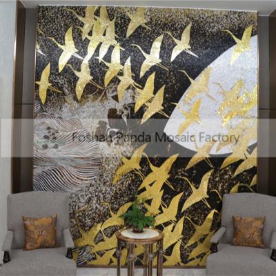 China Custom Glass Mosaic Mural Tile Bird Design for Living Room Wall Decorative 10x10mm for sale